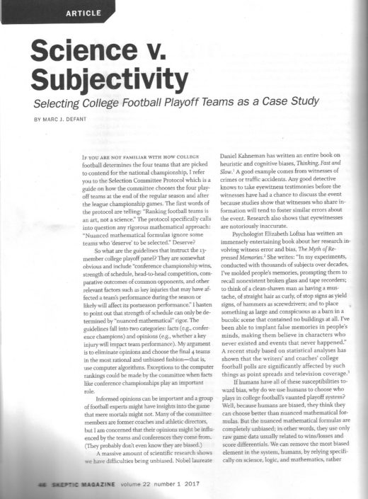 Selecting College Football Playoff Teams as a Case Study – Marc J. Defant