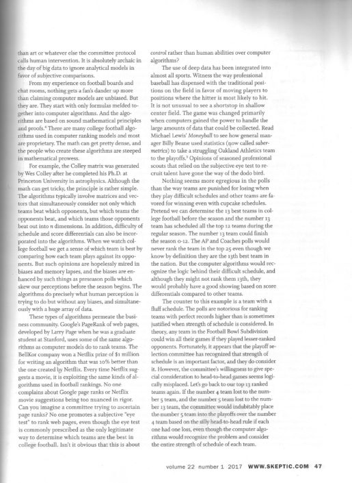 Selecting College Football Playoff Teams as a Case Study – Marc J. Defant